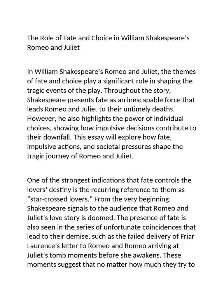Fate vs. Choice in Romeo and Juliet | PDF | Romeo And Juliet