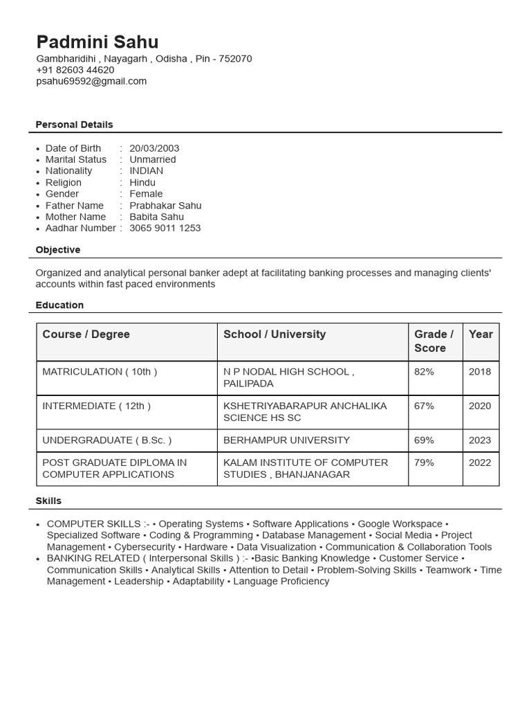 Padmini Sahu - 040625945303270 | PDF