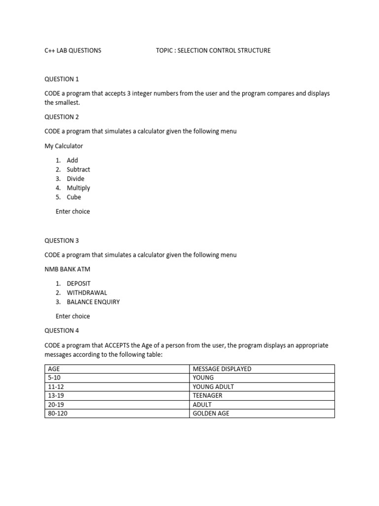 Prog Concepts Lab 1 Selecton Construct | PDF