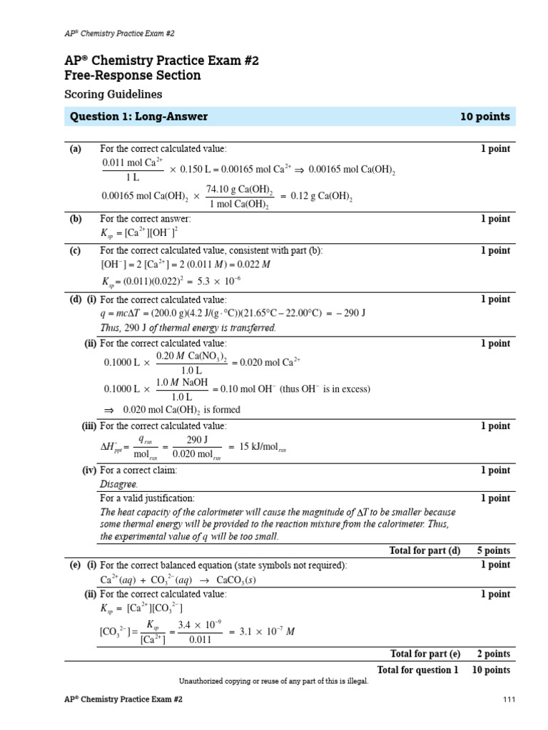 Chemistry PE2 FRQ-scoring-guidelines | PDF | Chemical Reactions | Acid