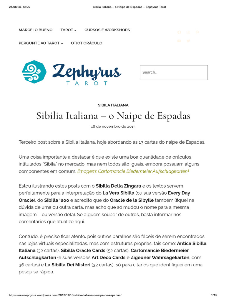 Sibilia Italiana - o Naipe de Espadas - Zephyrus Tarot | PDF | Morte | Tarô
