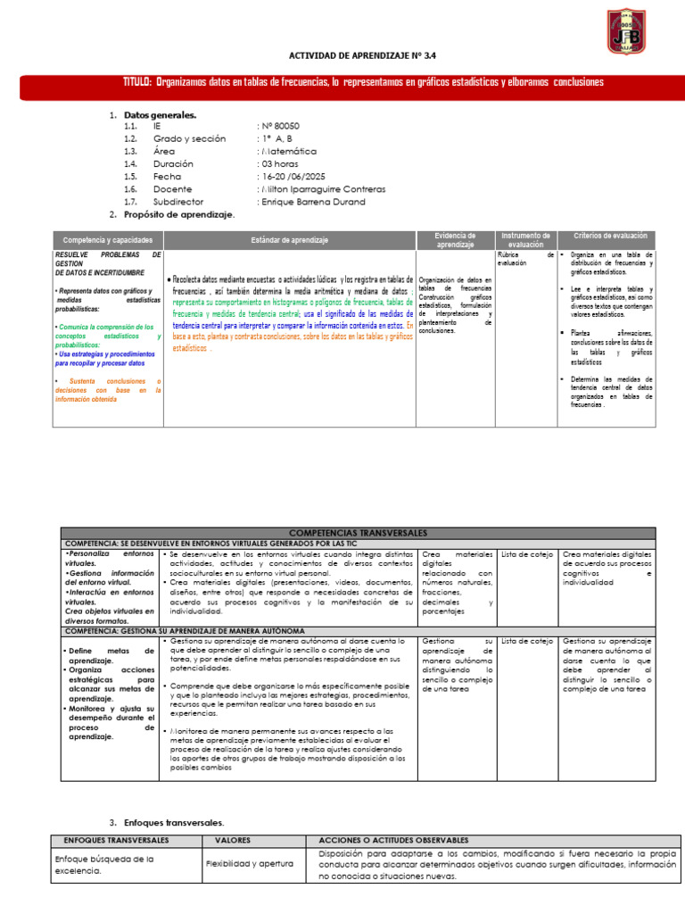AdA 3.4 Matem.1° A-B-C-D | PDF | Aprendizaje | Media