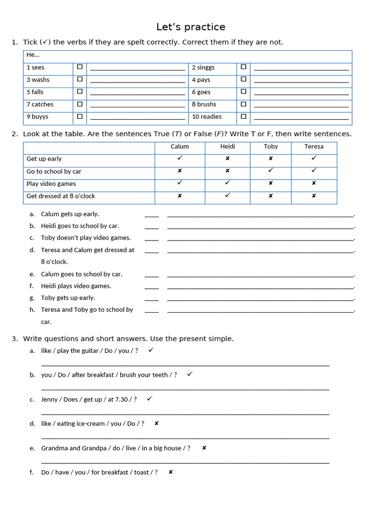 5to - PresentSimple Practice 28-10 | PDF