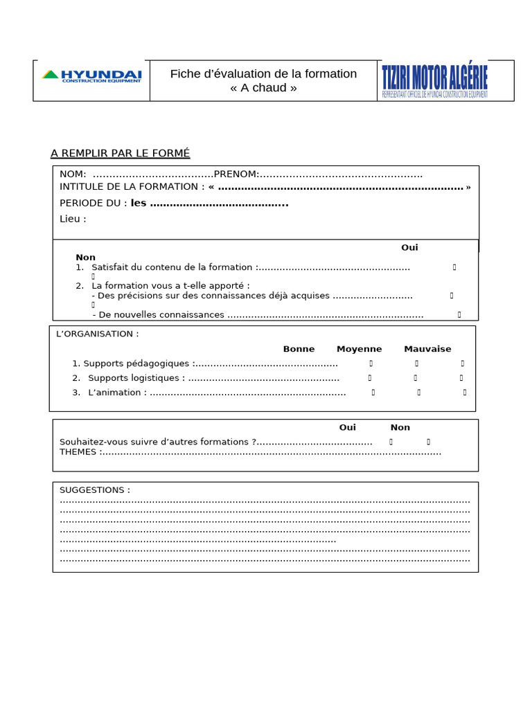 Fiche D'évaluation de La Formation À Chaud | PDF