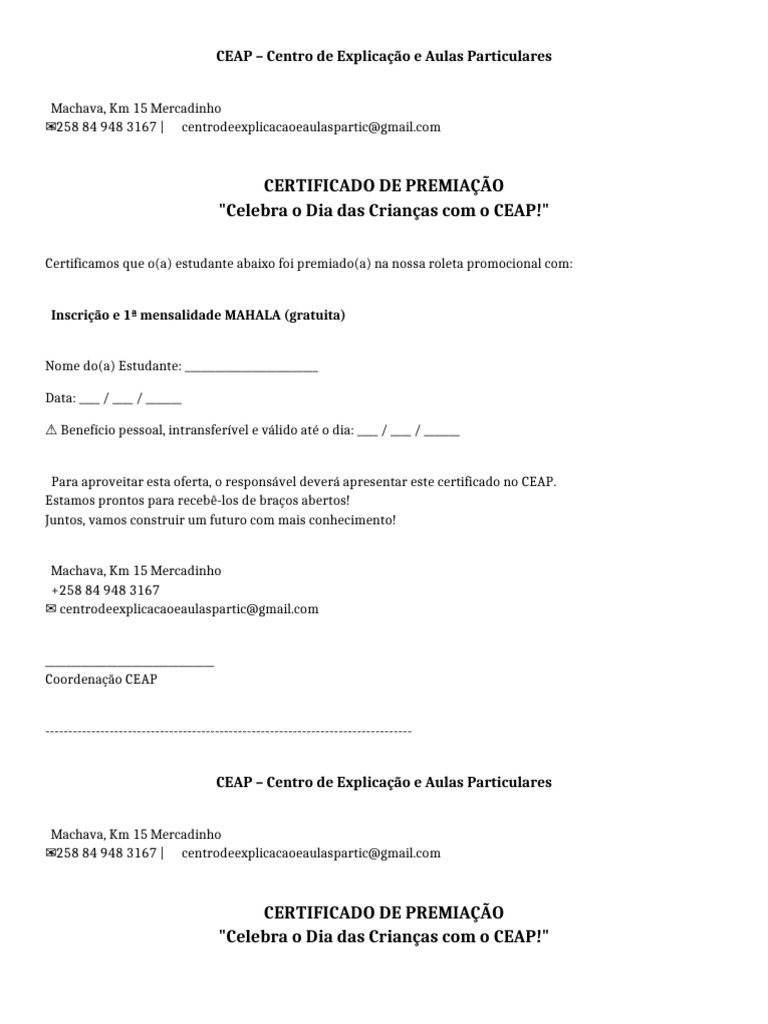 Certificado de Premiação CEAP | PDF