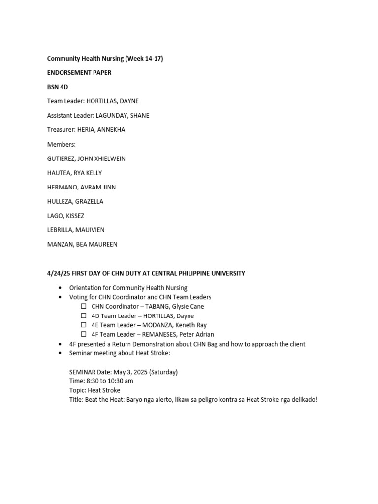 Community Health Nursing Endorsement Paper BSN 4D | PDF | Adolescence ...