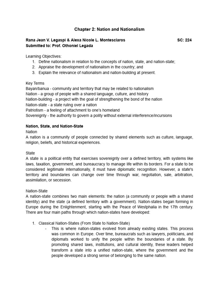 CHAPTER 2 Nation Nationalism Reporting | PDF | Nationalism | Nation