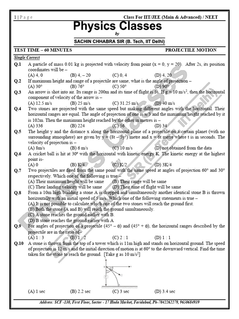 Physics - Projectile Motion - 24.06.25 - Test | PDF | Projectiles ...