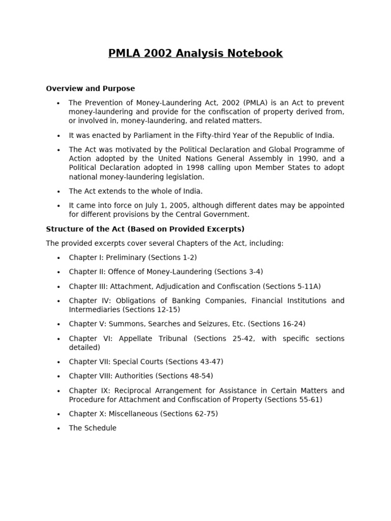 PMLA 2002 Analysis Notebook | PDF | Bail | Criminal Procedure In South ...