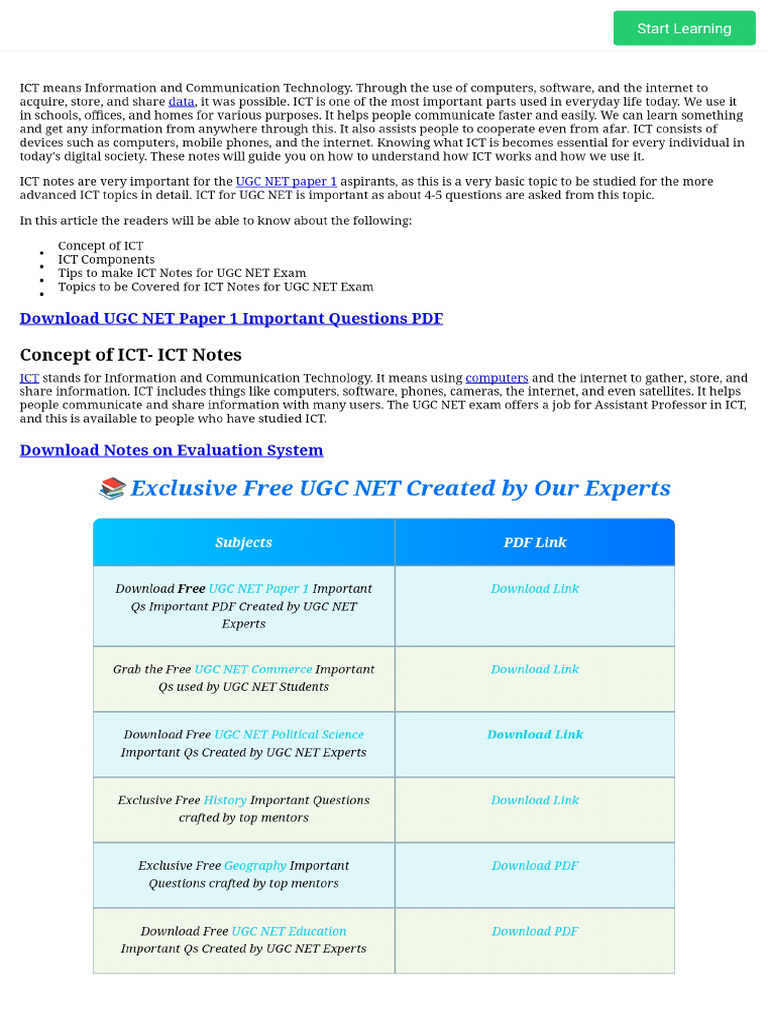 ICT Notes - Information & Communication Technology - UGC NET Notes | PDF