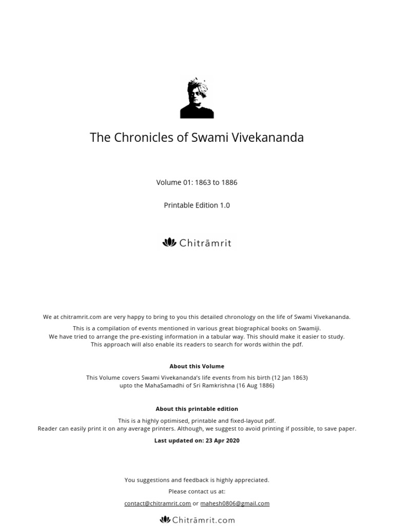 Swami Vivekananda: Early Life Chronicles | PDF | Ramakrishna | Swami ...