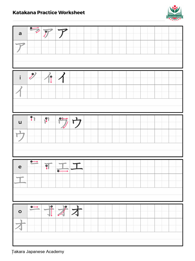 Katakana Practice Worksheets | PDF