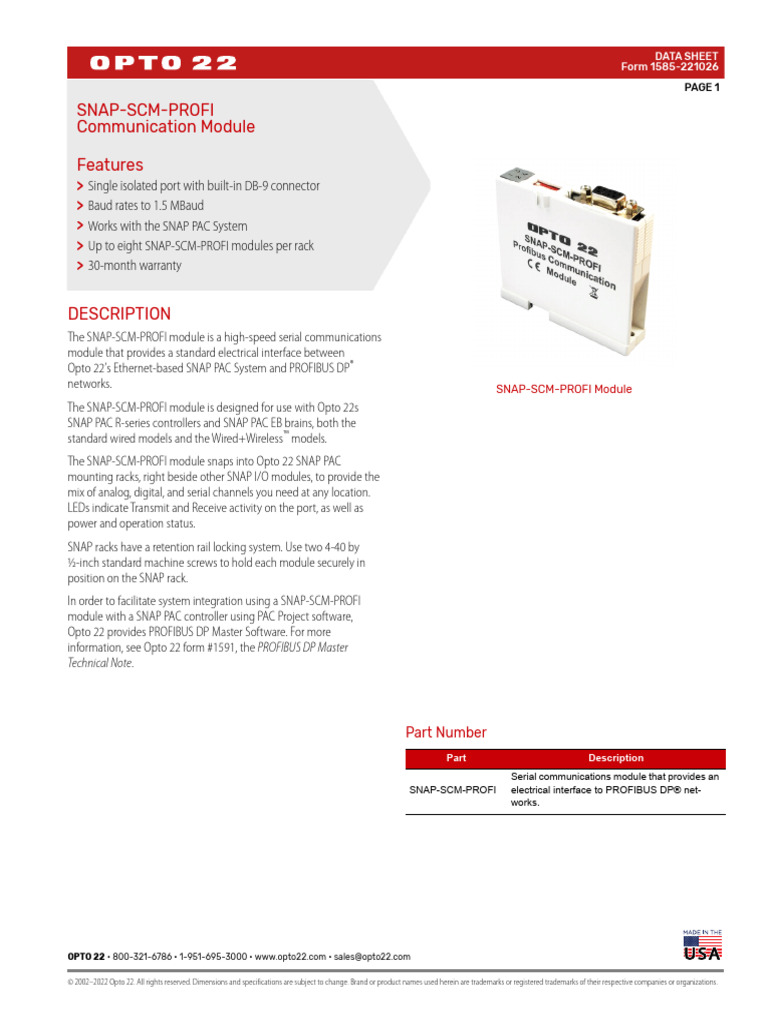 1585 SNAP SCM-Profibus Module Datasheet | PDF | Computer Architecture ...