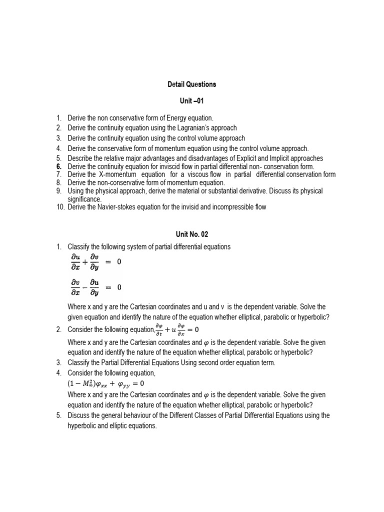 Detail Questions | PDF | Finite Difference | Equations