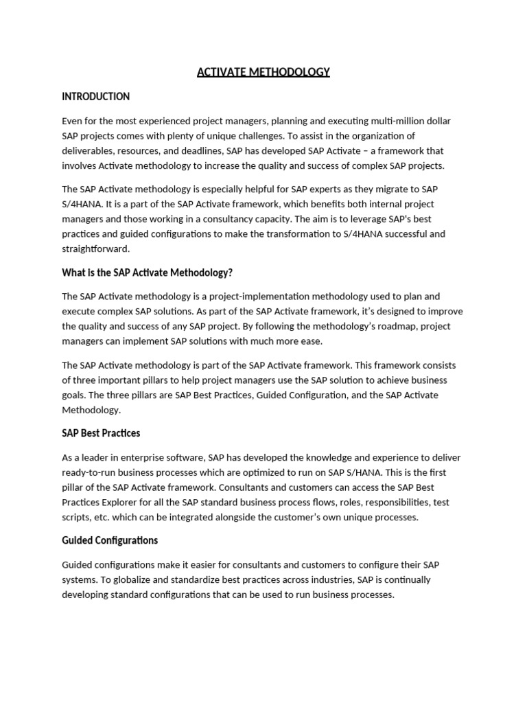 SAP Activate Methodology Phases Overview | PDF | Software Development ...