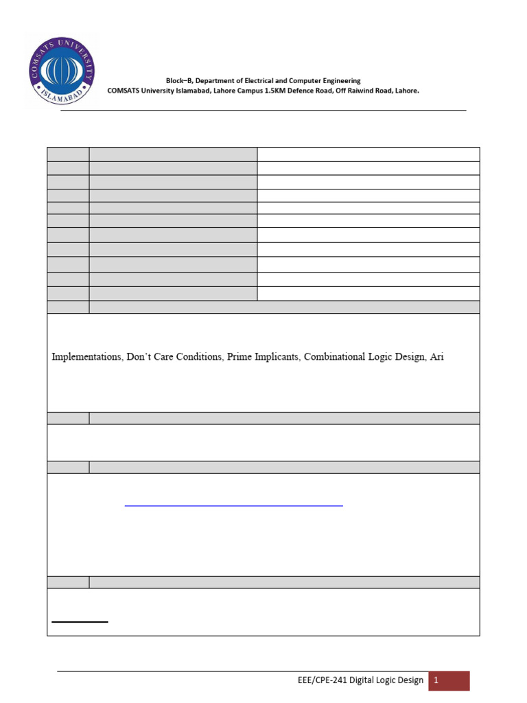 Digital Logic Design Course handbook | PDF | Logic Gate | Logic Synthesis
