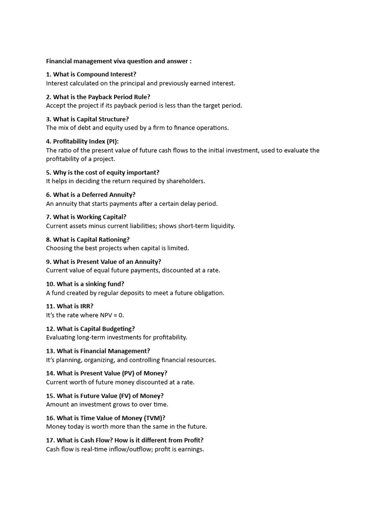 Financial Management Viva Questions | PDF