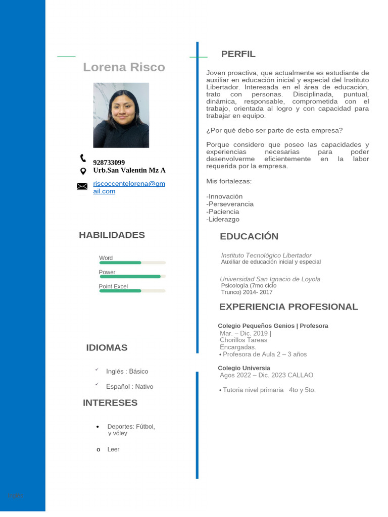 CV Lorena Risco | PDF | Aprendizaje | Inteligencia