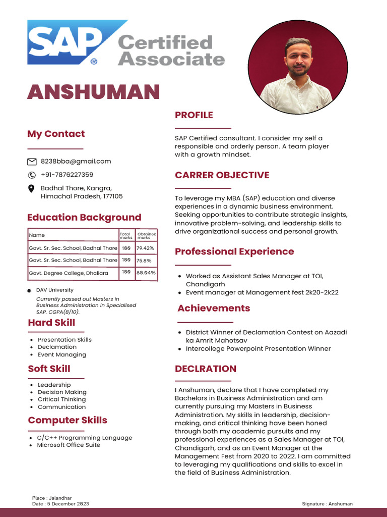 Anshuman CV Revised - 20231205 - 114035 - 0000 | PDF | Leadership | Business
