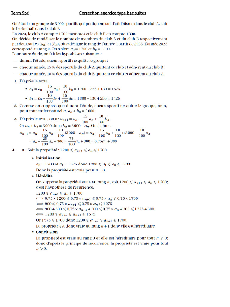 Term Spé Correction Exercice Type Bac Suites | PDF