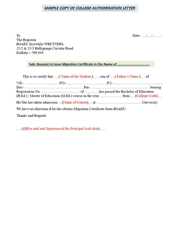 Sample Copy of Authorisation Letter | PDF