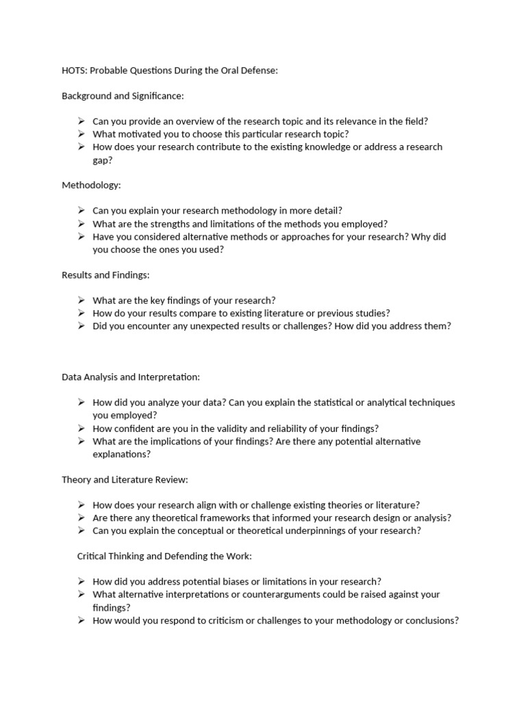 Probable Questions in An Oral Defense | PDF