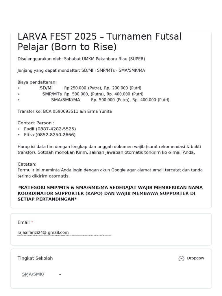 Formulir Pendaftaran Lomba Futsal 2025 | PDF