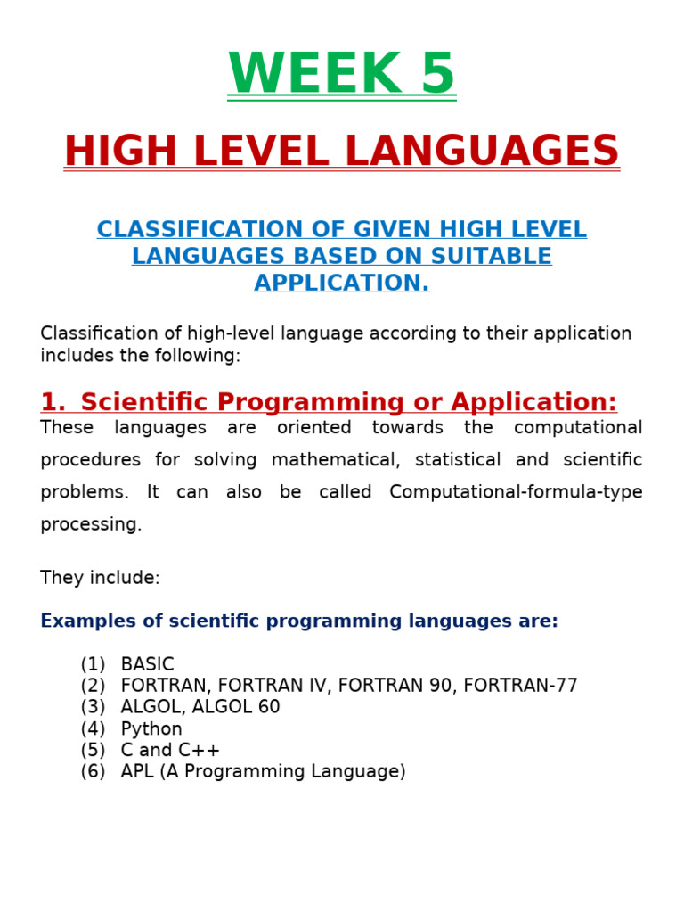 Week5e Notecomputersss3highlevellanguagetwo | PDF | Programming Language | Computer Programming