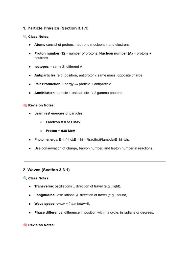 AQA A Level Physics Revision Notes | PDF | Electron | Proton