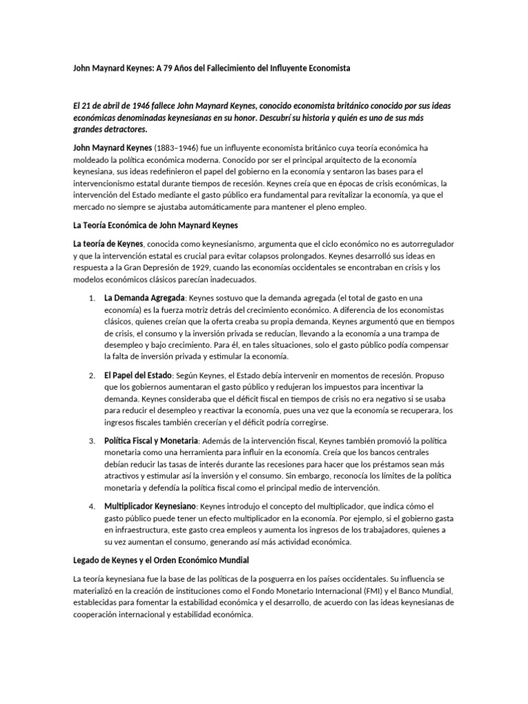 John Maynard Keynes | PDF | La política fiscal | Economía keynesiana