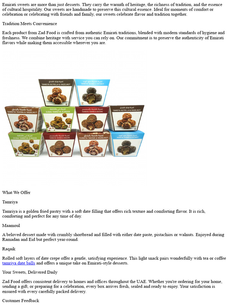 Authentic Emirati Sweets and Snacks: Zad Food's Signature Emirati ...