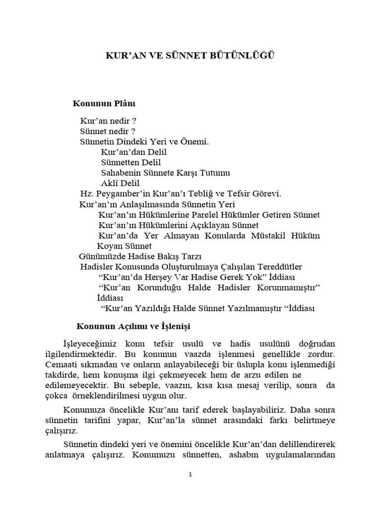 Kur'an Ve Sünnet Bütünlüğü | PDF