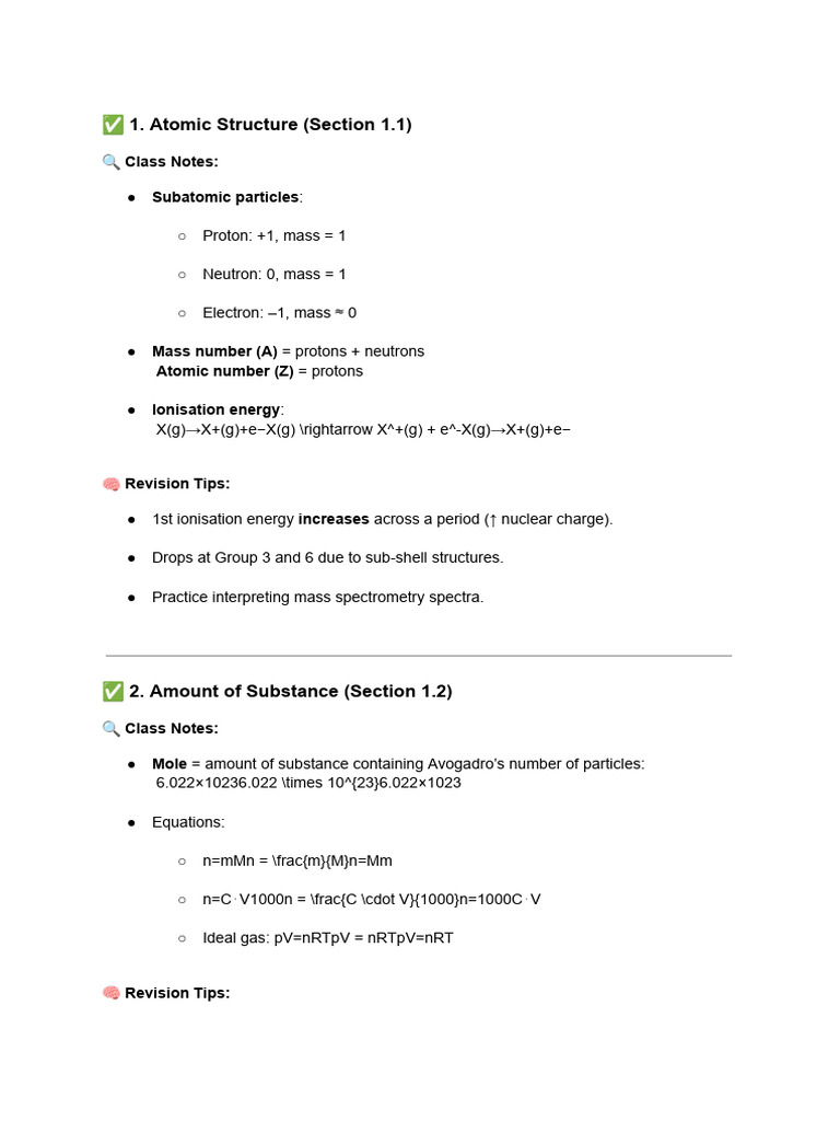 AQA AS Level Chemistry Paper 1 Notes | PDF | Chemical Bond | Mole (Unit)