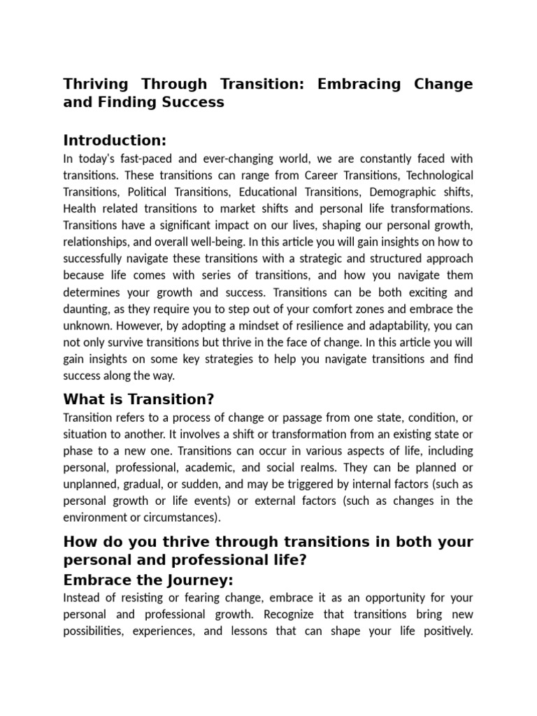 Thriving Through Transitions | PDF | Psychological Resilience | Goal
