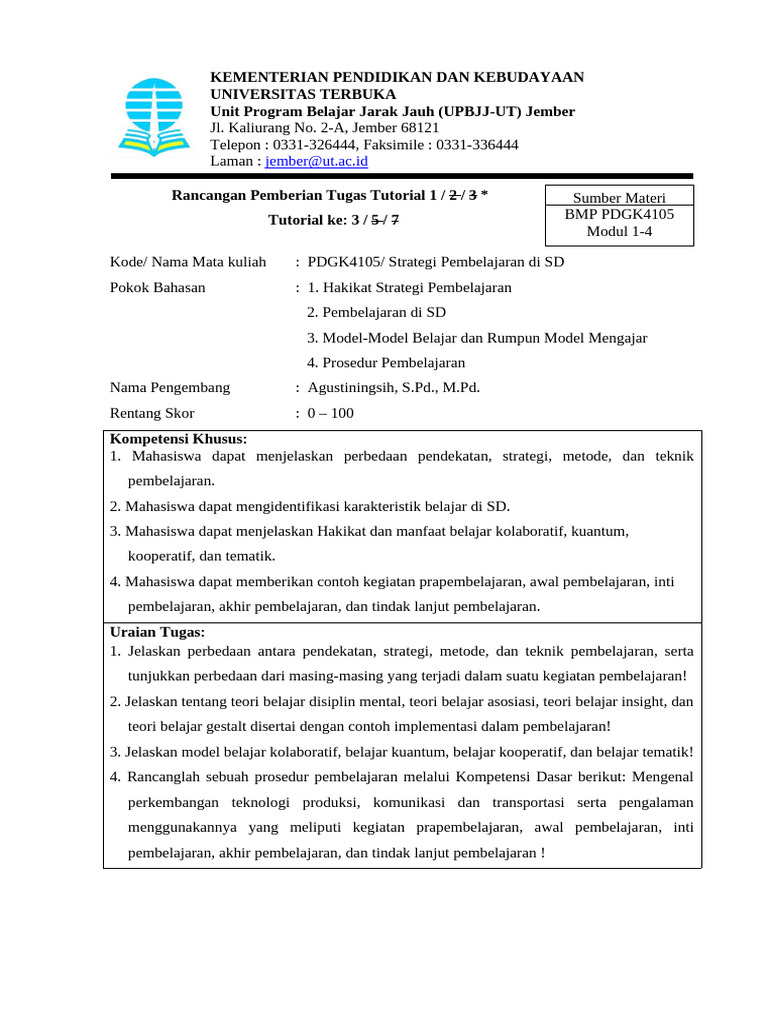 Rancangan TT 1 Strategi Pembelajaran 20251 | PDF