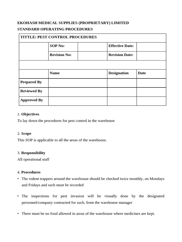 EMS Pest Control SOP | PDF