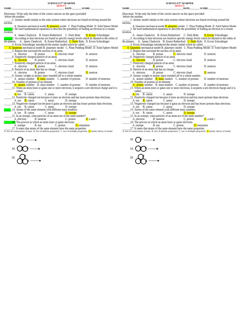 Atomic Theory Quiz for Students | PDF | Ion | Atoms