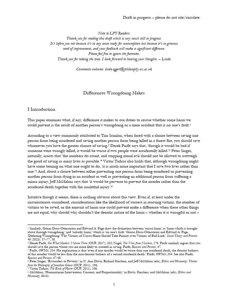 Eggert - Differences Wrongdoing Makes - DRAFT | PDF | Intention