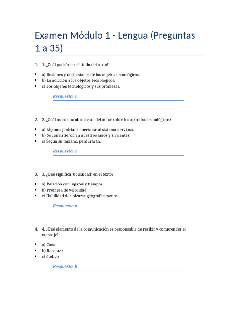 Examen Lengua Modulo1 Preguntas 1 A 35 | PDF | Comunicación | Comprensión lectora
