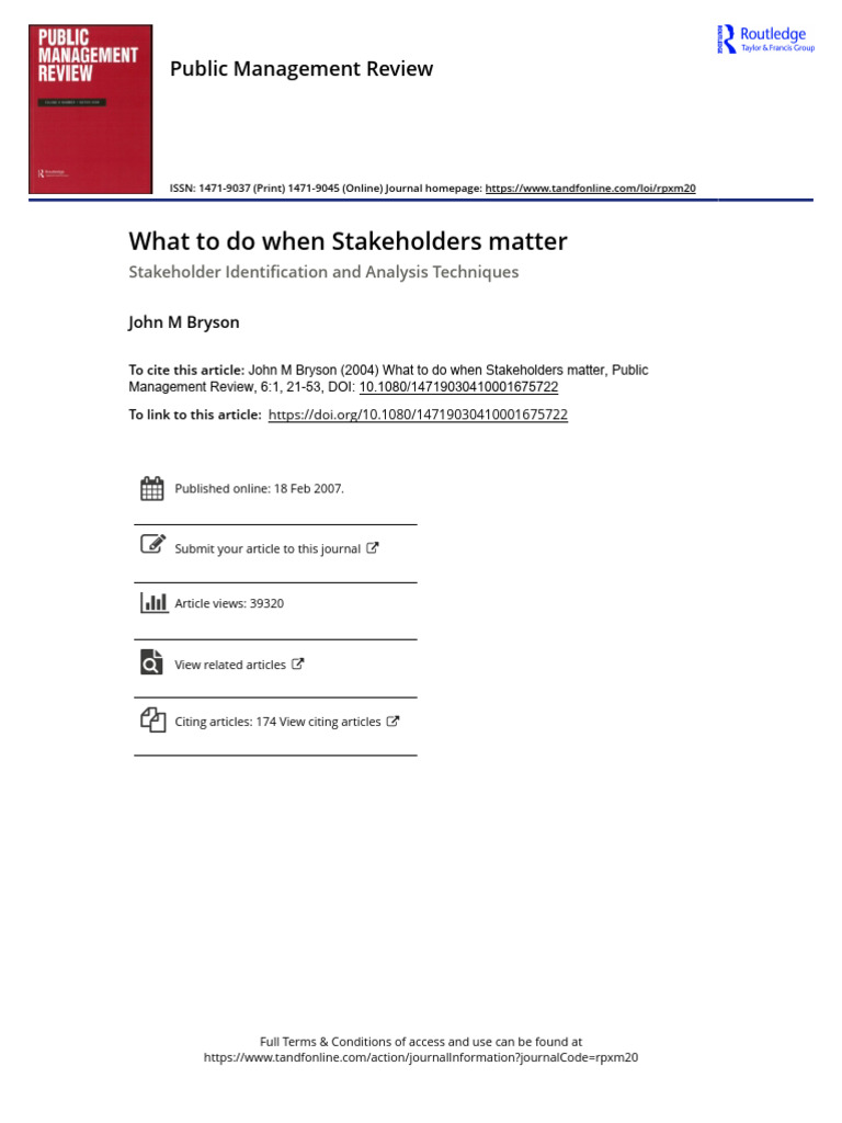 Bryson, J. (2004) What To Do When Stakeholders Matter. Public ...