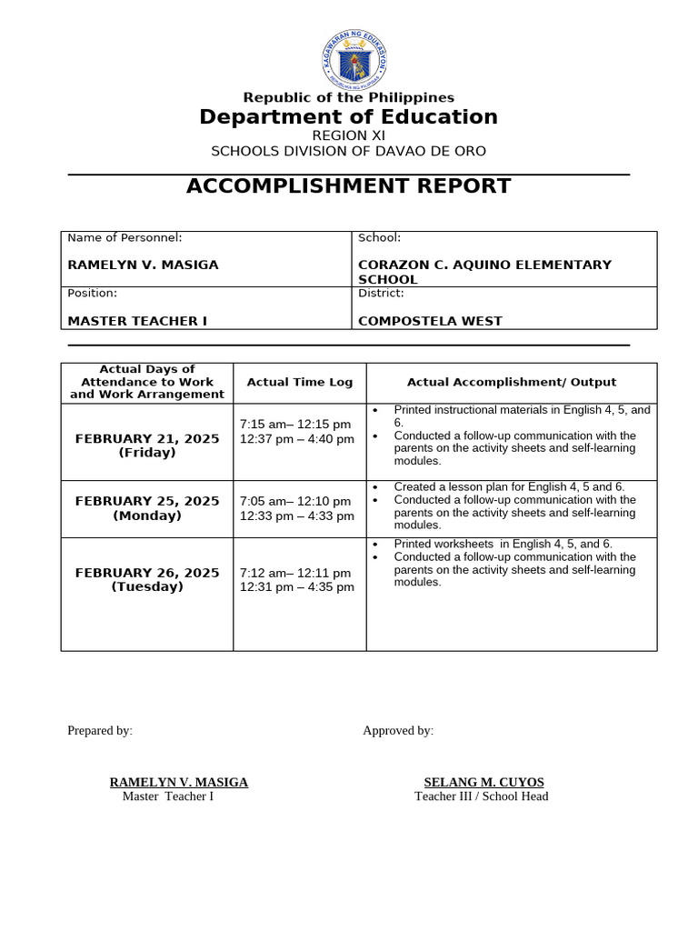 Accomplishment-Report-feb 2025 | PDF | Government | Philippines