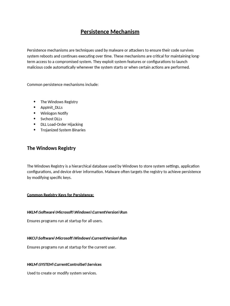 1.2.persistence Mechanism | PDF | Windows Registry | Malware