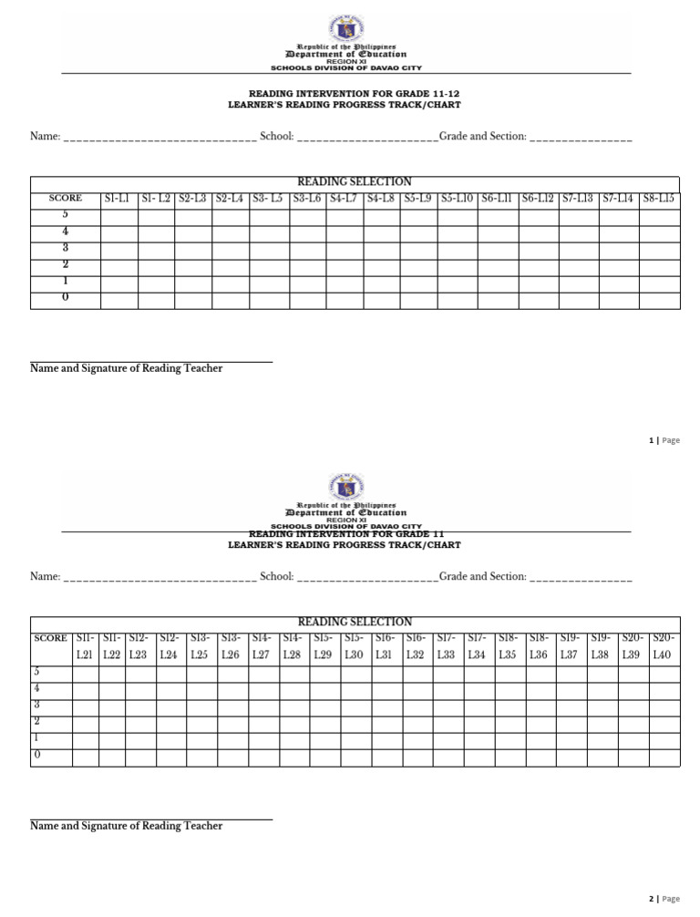 Learner's Reading Progress Track-Chart | PDF
