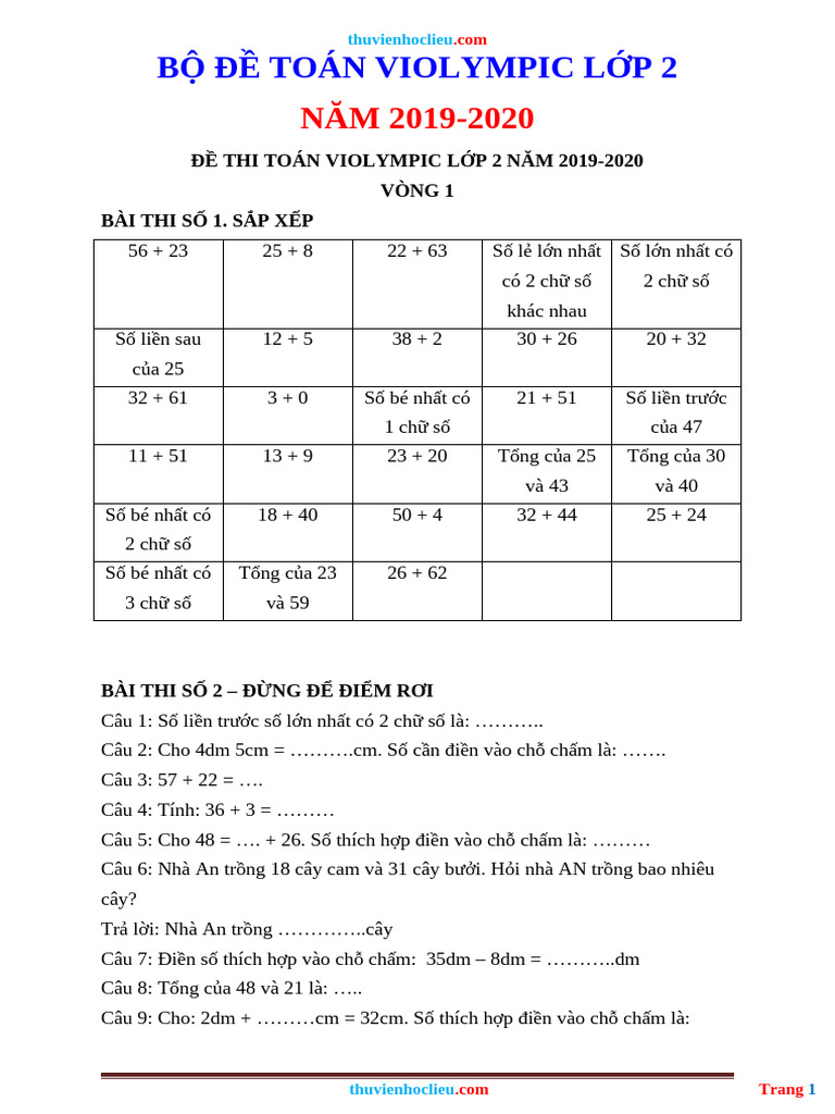 Bo de Violypic Toan 2 Nam 2019 2020 | PDF