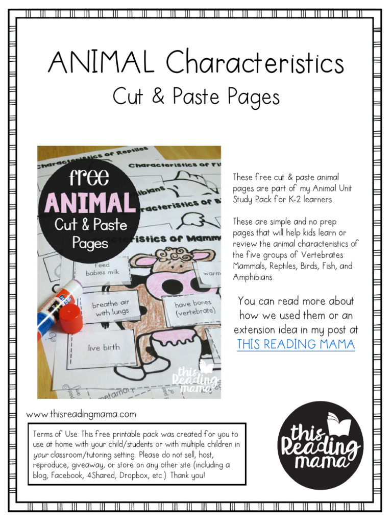 AnimalCharacteristicsCutPaste Freebie | PDF | Amphibian | Vertebrates