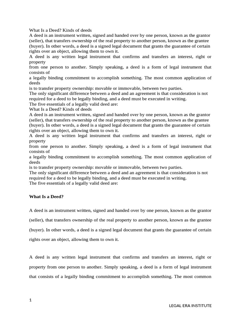 Types of Deeds in India Explained | PDF | Deed | Conveyancing