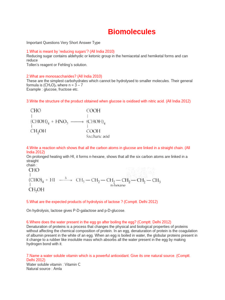 Biomolecules Question and Answers | PDF | Proteins | Nucleotides