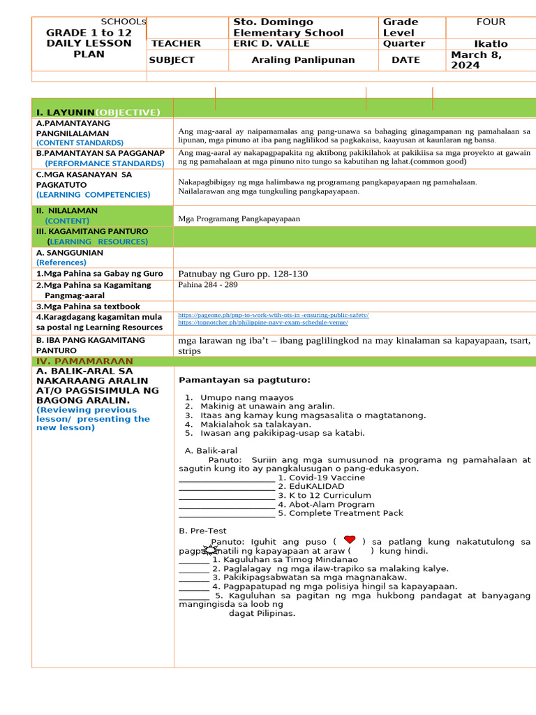 Lesson Plan Sa AP Q3 | PDF