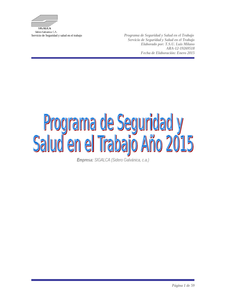 Programa de Seguridad 2015 SIGALCA | PDF | Seguridad y salud ...