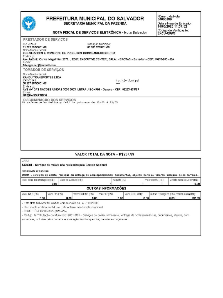 NF Delivery Cell 2 Quinzena Maio | PDF